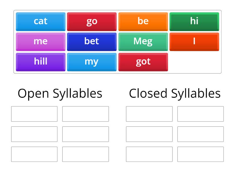 Open vs. Closed Syllables (single syllable words for K-2) - Group sort