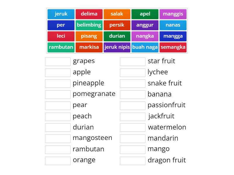 Tropical Fruits - Match up