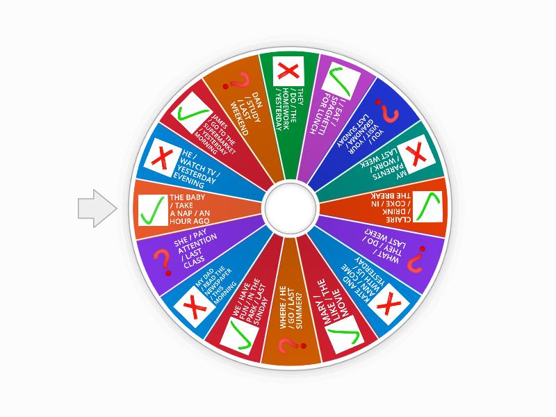 Past simple (x, -, + ) - Random Wheel - Roleta aleatória