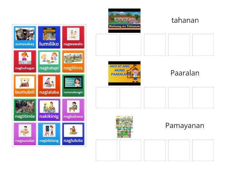 Mga kilos na ginagawa: Tahanan, Paaralan, Pamayanan - Group sort