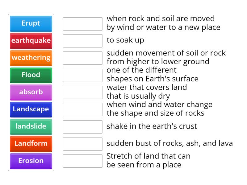 Unit 3: earth's changing landscape - Match up