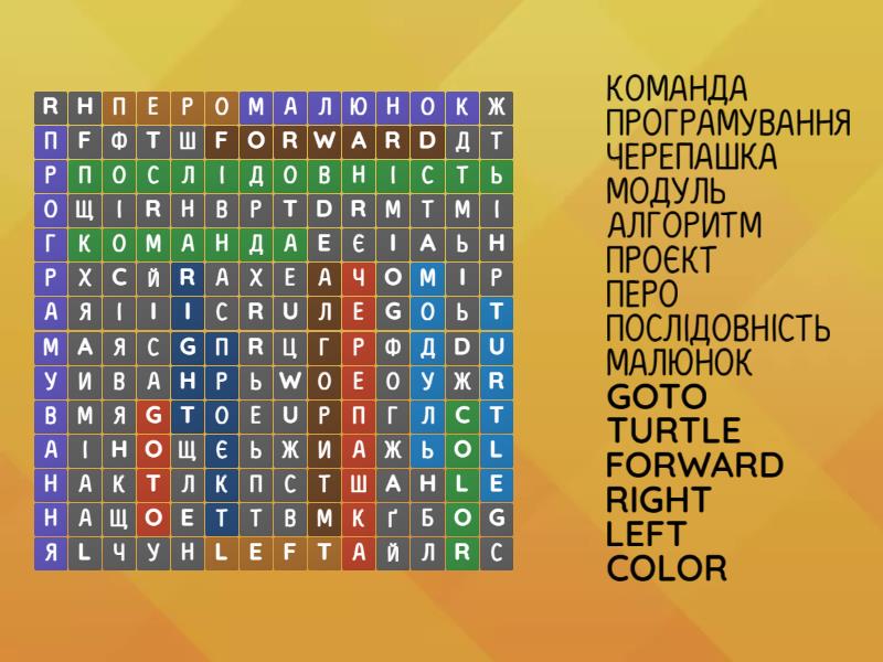 Знайди слова Python - Wordsearch