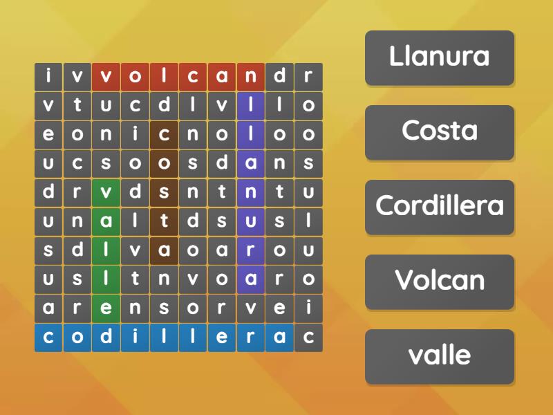 Forma de relieve en Costa rica - Sopa de letras