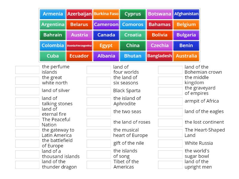 Charming Country Nicknames A-E - Match up
