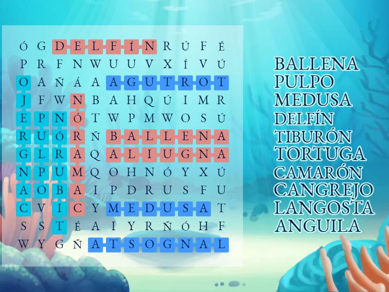 Sopa de letras: Animales marinos - Wordsearch