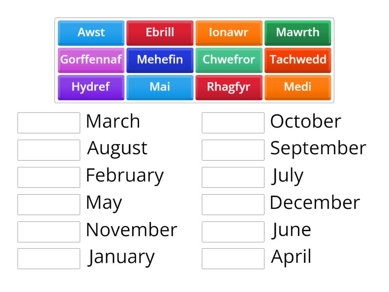 Misoedd y flwyddyn - Months of the year - Match up