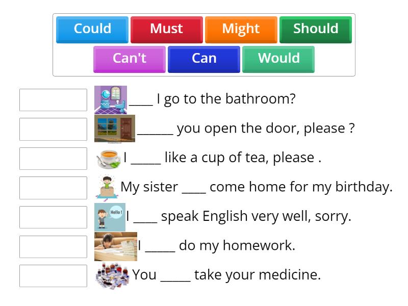 Modal Verbs - choose correct modal - Match up