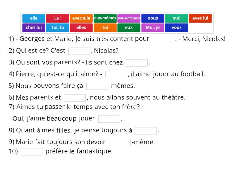 Les pronoms personnels toniques - Completar la frase