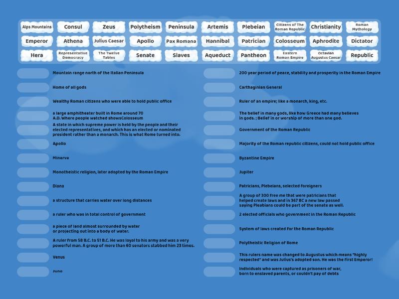 Rome Matching Activity Match Up