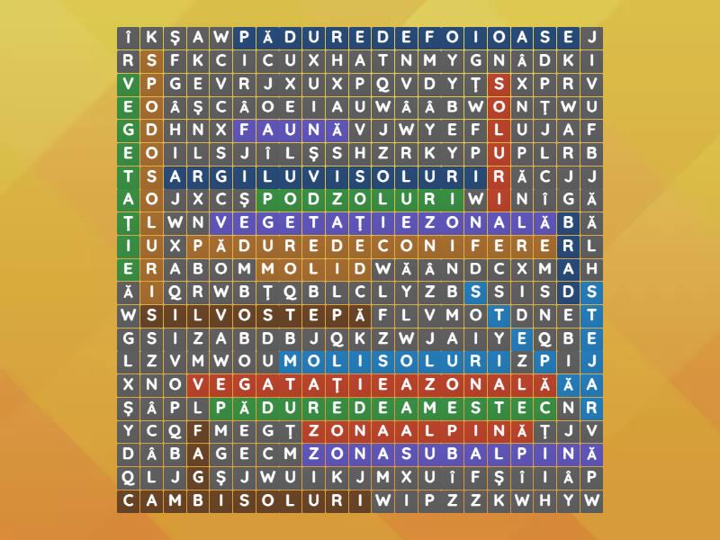 VEGETATIA FAUNA ȘI SOLURILE ÎN ROMÂNIA - Wordsearch