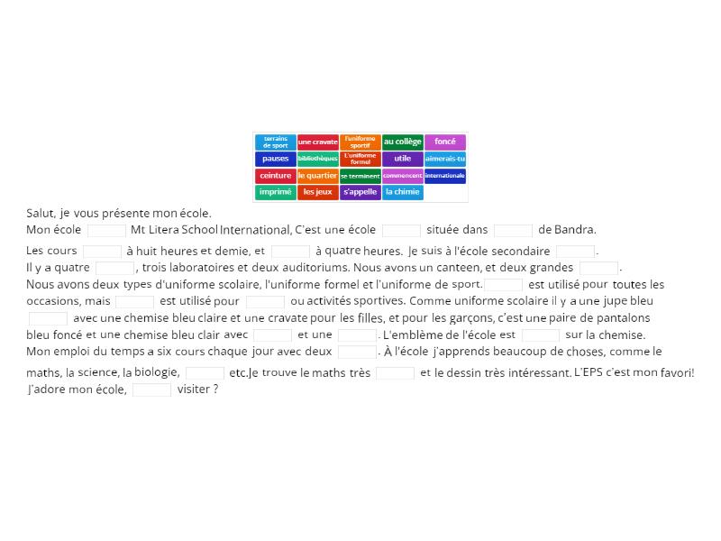 Je vous presente mon école ! - Complete the sentence