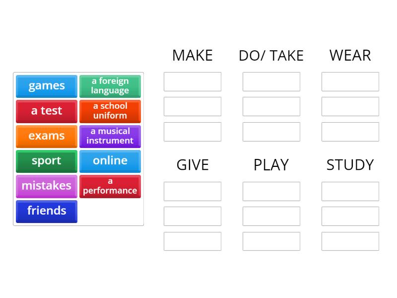 Education (SO, Pre-int, verb collocations) - Group sort