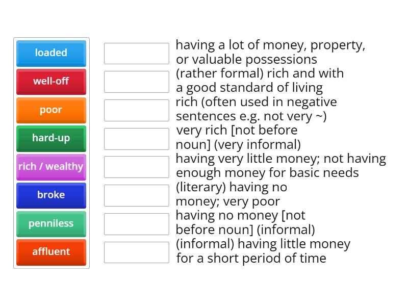 Money adjectives - Match up
