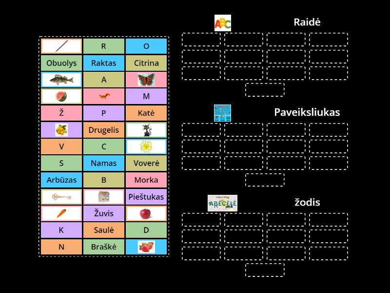 Raidelės - Group sort