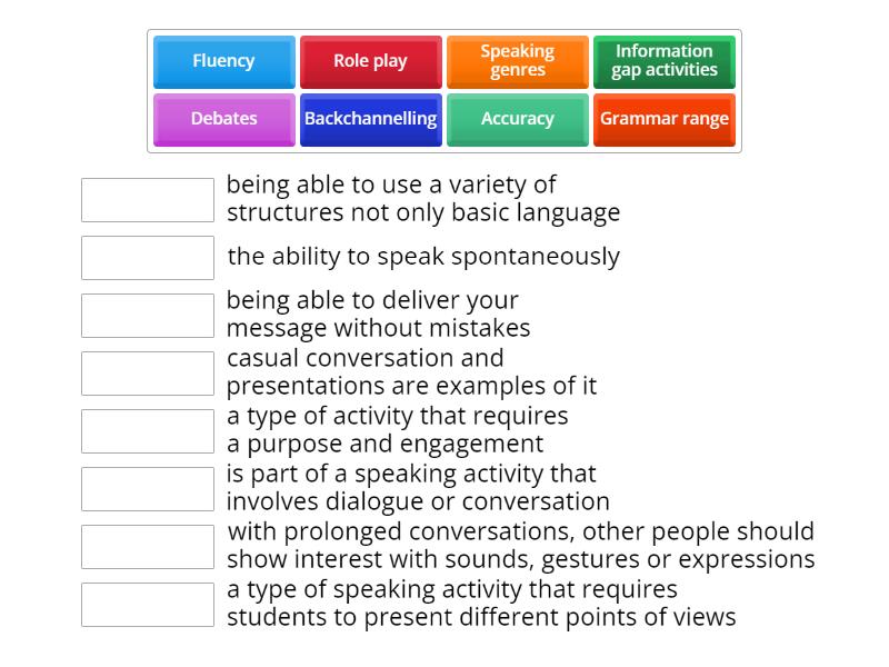 Speaking wordwall activity - Match up