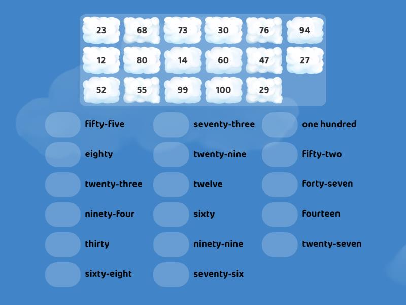 Numbers from 1 to 100 - Match up