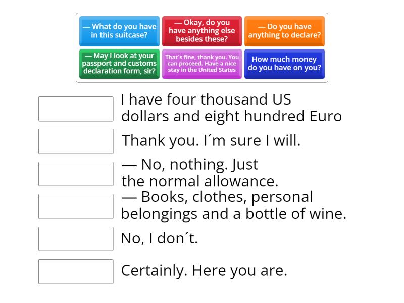Going through Customs - Match up