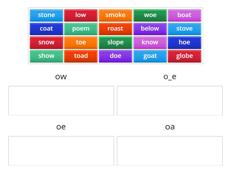 Long o o_e oe oa ow - Group sort