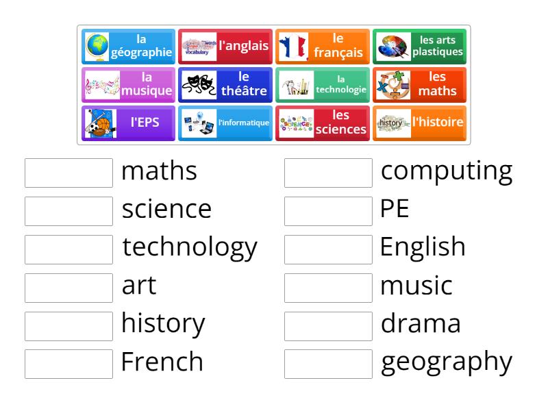 Studio 1- Module 2-Les matières (school subjects) - Match up