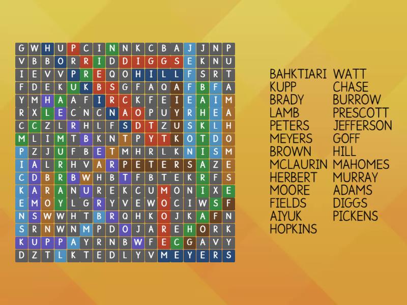 NFL Player Word Search - Wordsearch