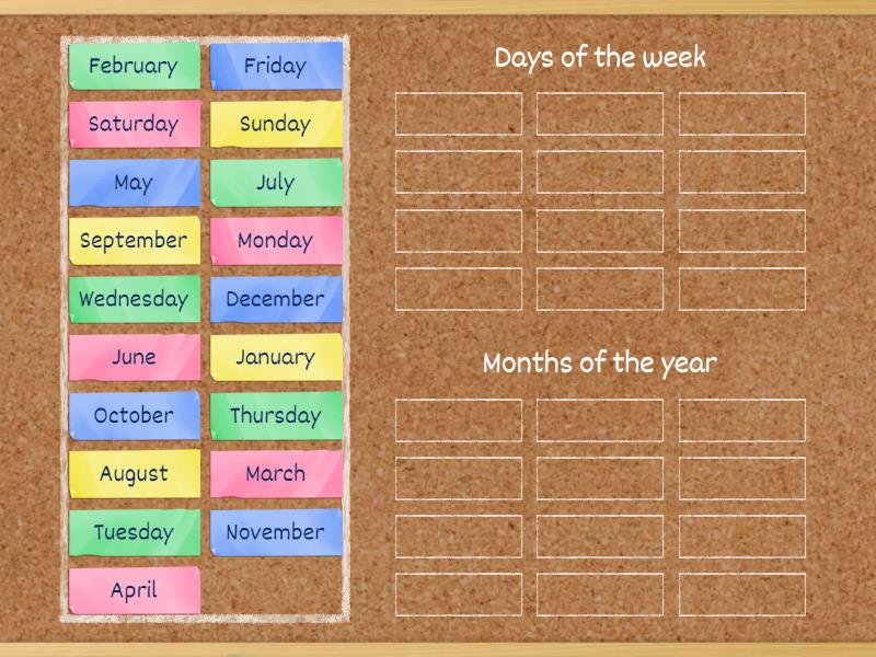 Calendar - days and months - Ordenar por grupo