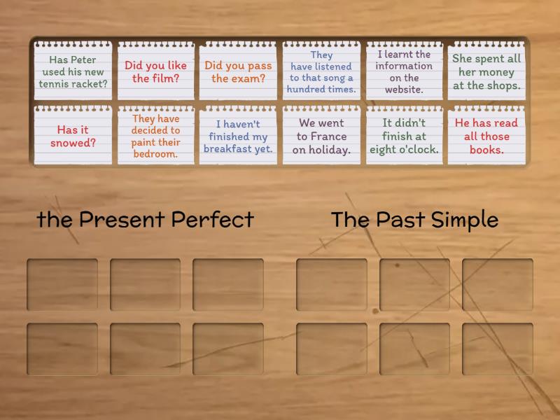 the Present Perfect and the Past Simple - Групповая сортировка