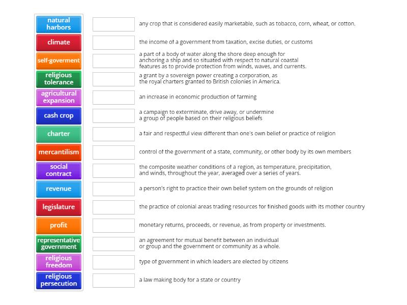 Exploration and Colonization Academic Vocabulary - Match up