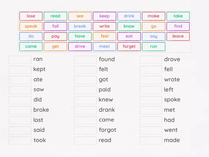 Irregular Verbs Simple Past - Match up