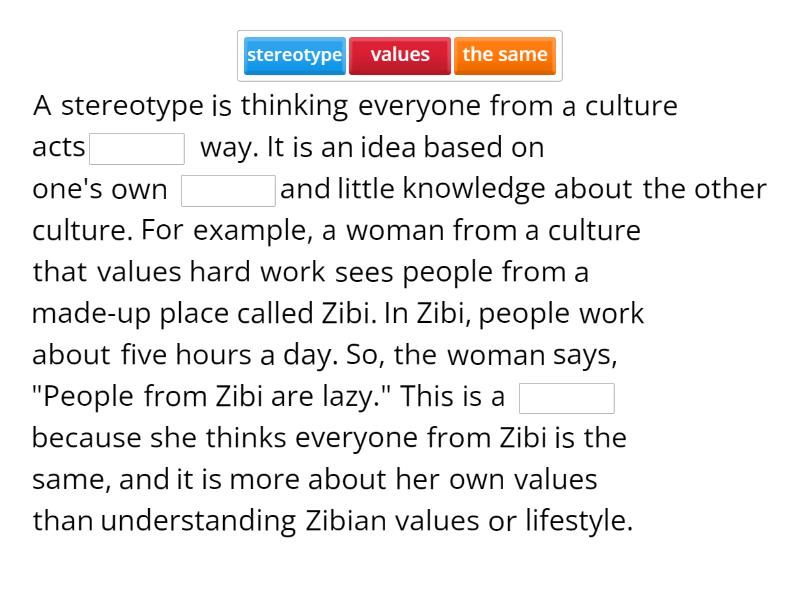 Stereotypes vs. Cultural Generalisations Text 2 Unit 5 - Complete the ...