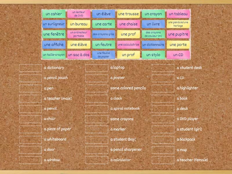 French School Supplies - Match up