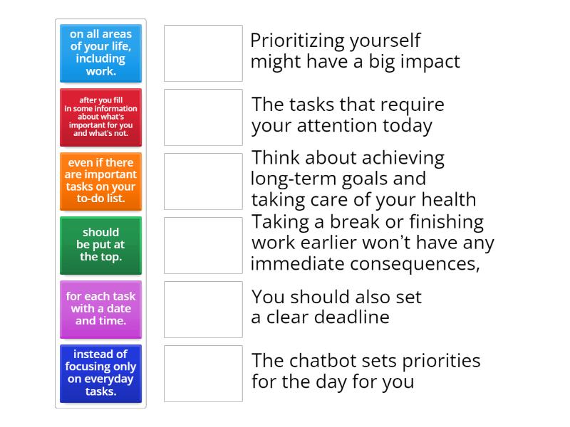 Prioritizing and to-do lists - Match up