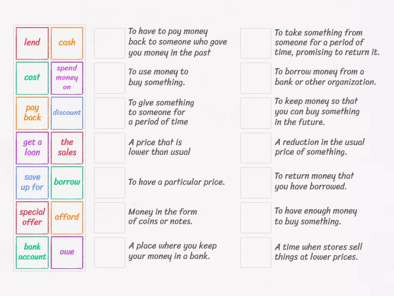 Unit 3A Money & Shopping - Match up