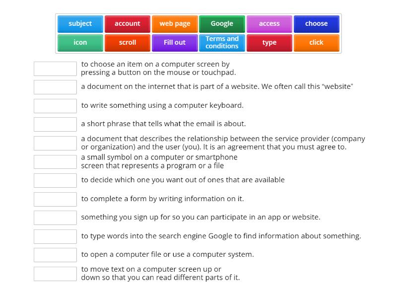 Instructions on the internet - Match up