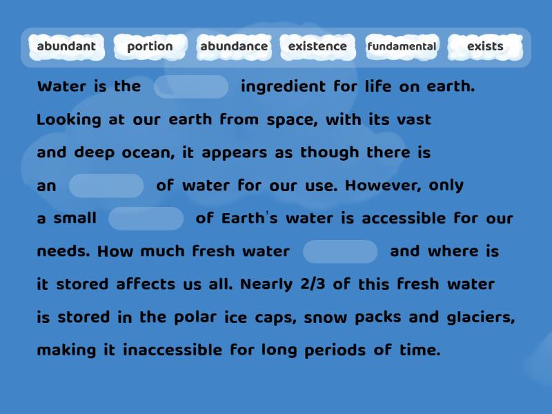 NASA Earth's Water Cycle - Complete the sentence