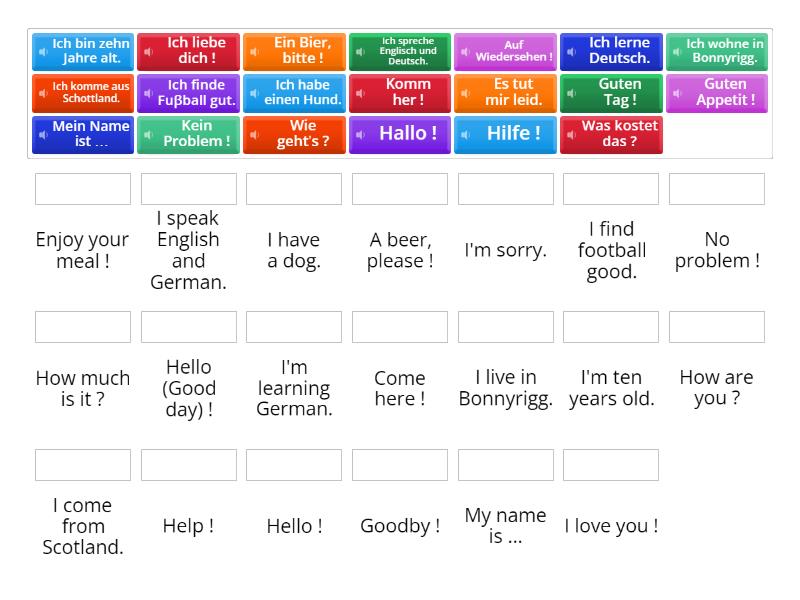 20 useful expressions for German Taster, Mr Poots. - Match up