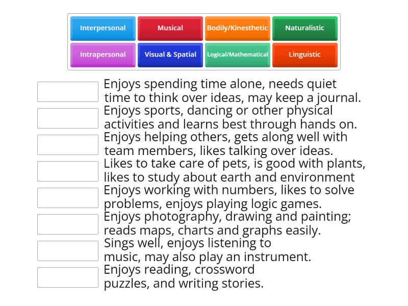Multiple Intelligences - Match up