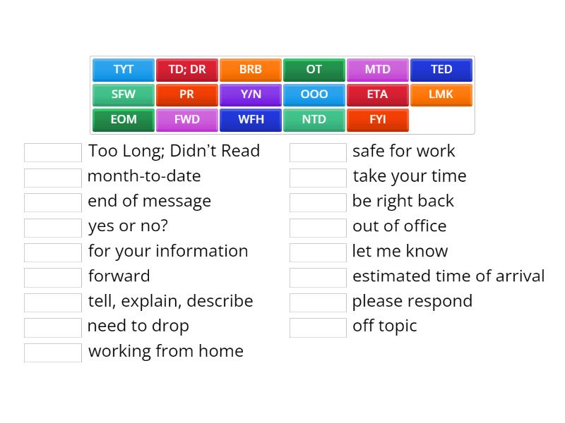 Acronyms in business emails/meetings - Match up