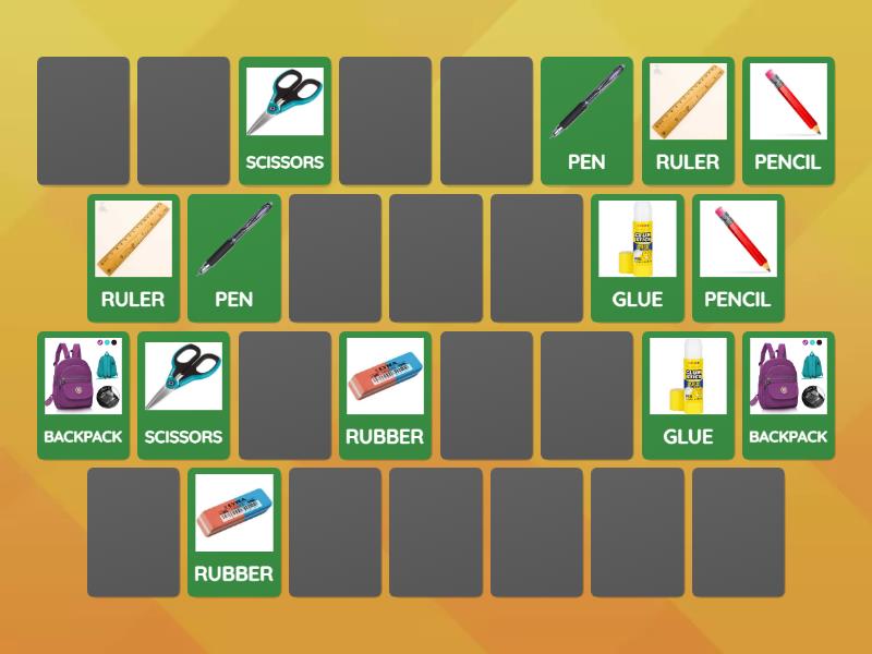 Memotest: school objects - Matching pairs