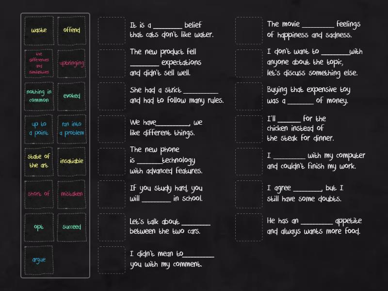 Matching exercise - Match up
