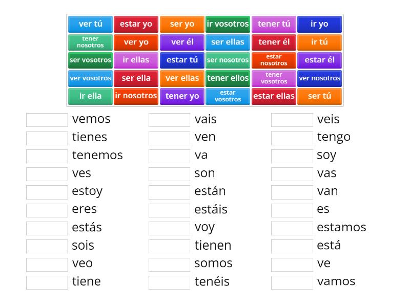 Yo sé conjugar 5 verbos irregulares en presente de indicativo - Une las ...