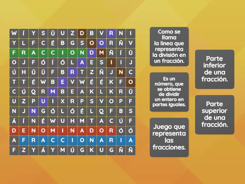 Conociendo las fracciones - Wordsearch