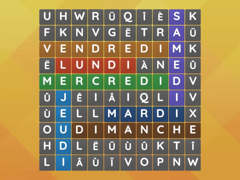 Les jours de la semaine - Wordsearch