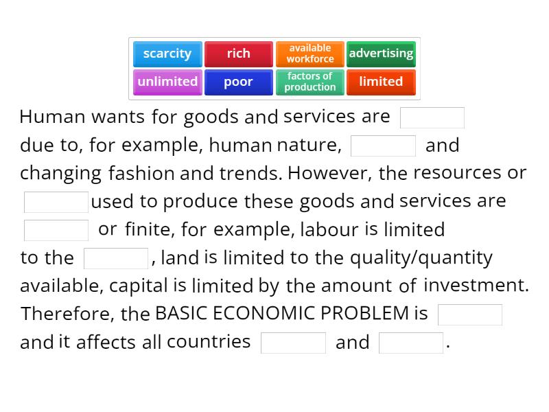 N5 Economics The Basic Economic Problem - Complete the sentence