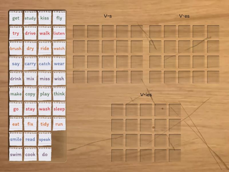 Grade 5 (Unit 1-Verbs in Simple Present Tense) - Group sort
