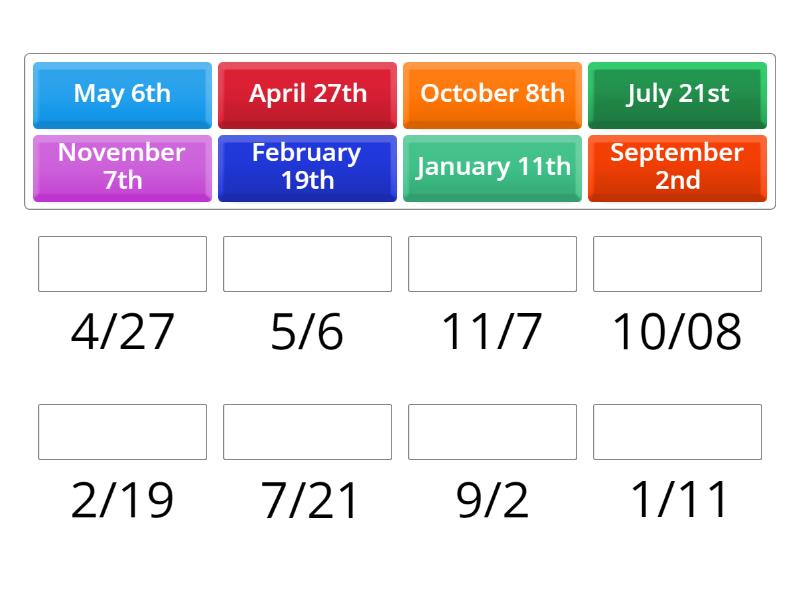Dates and Ordinal Numbers - Match up