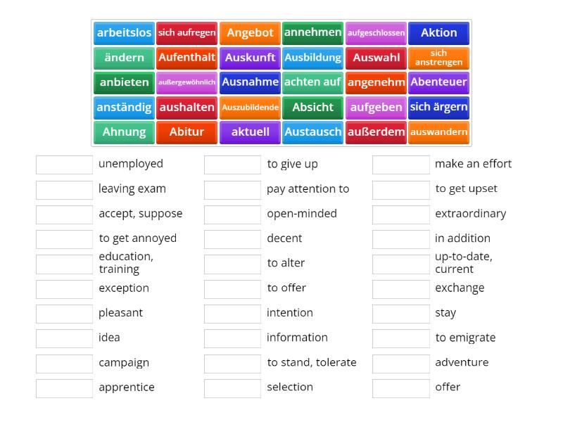 Level 2 Vocabulary A - Match up
