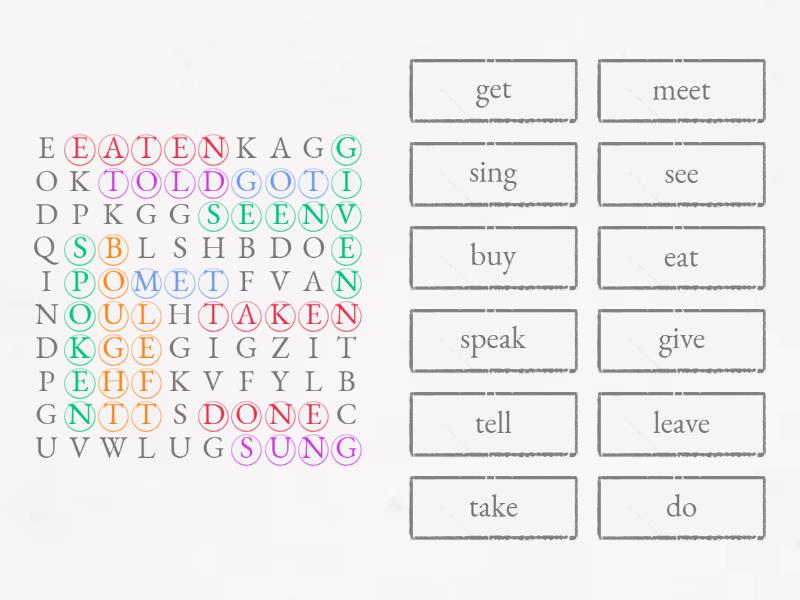 VERBS IN THE PAST PARTICIPLE - Sopa de letras