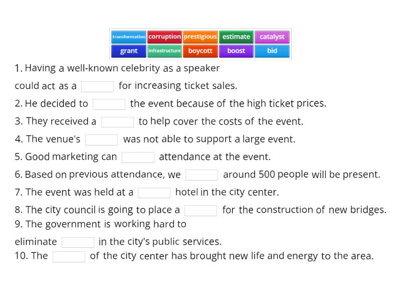 RM B2+ 6B vocab - Complete the sentence
