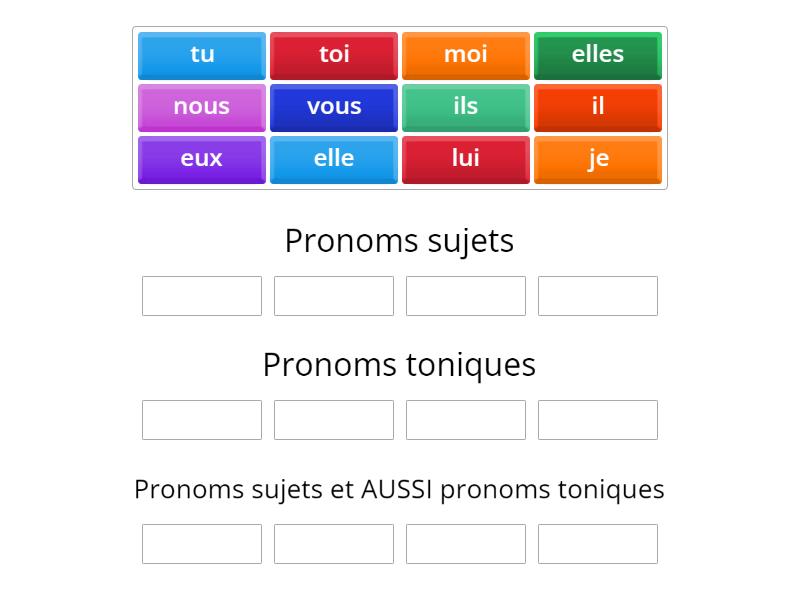 Pronoms sujets et pronoms toniques - Trier par groupe