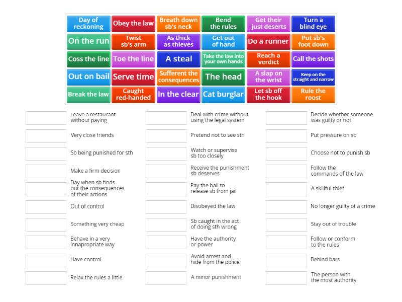 Crime - Idioms - Match up